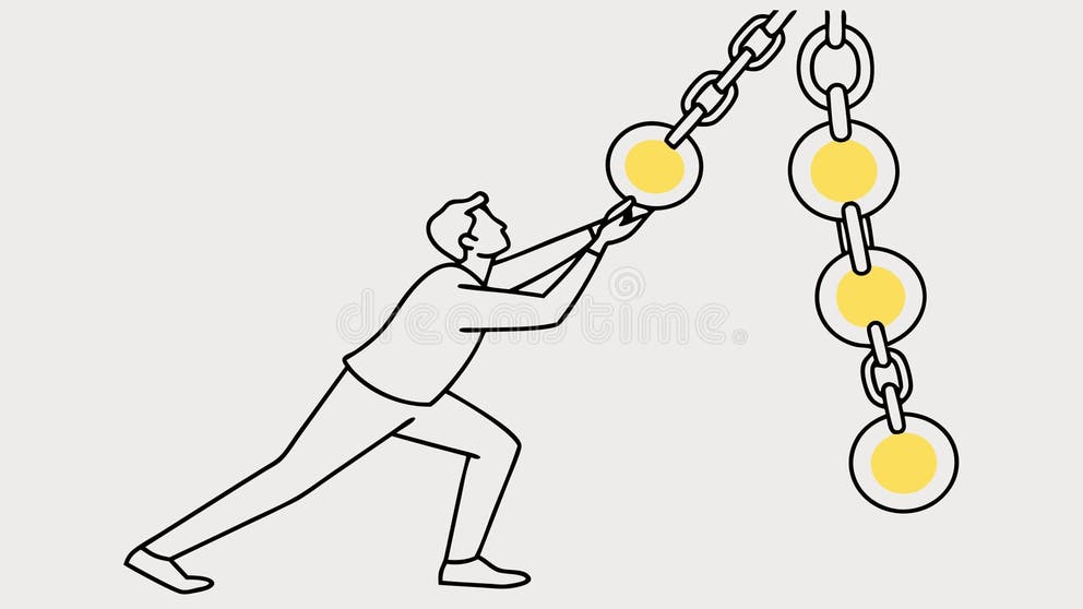 Building Connections: Person Pulls Chain Links. Vector Design ...