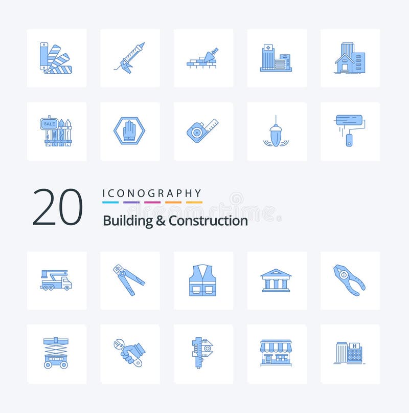 20 Building and Construction Blue Color Icon Pack Like Courthouse ...