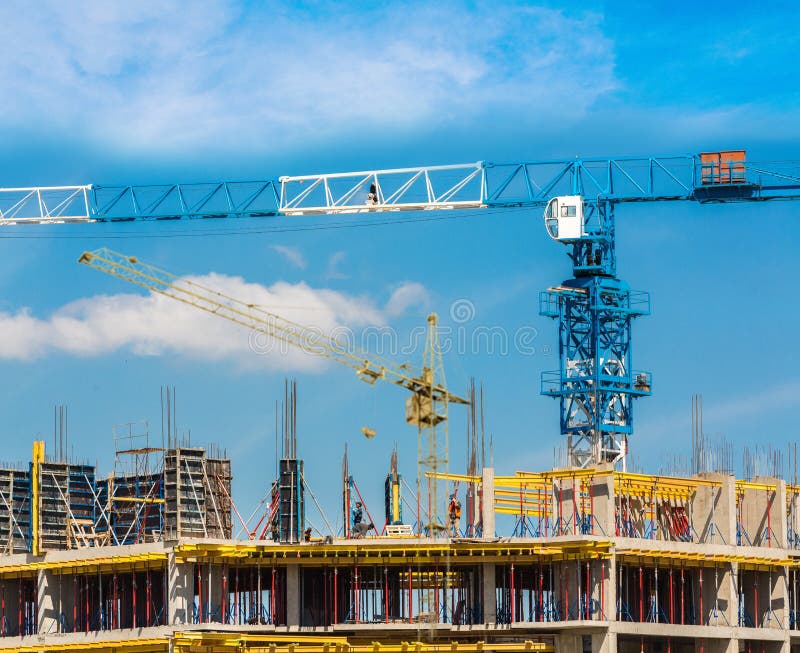 Construction Site with Crane and Building on White Stock Photo - Image ...