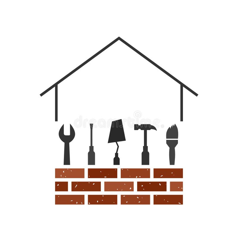 Building Concept with House, Wall and Tools Stock Vector - Illustration ...