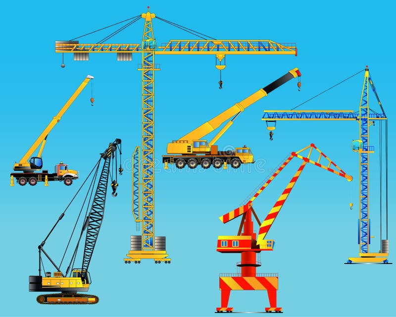 Building Construction Cranes Set. Vector Stock Vector - Illustration of hoisting, metallic: 77184347