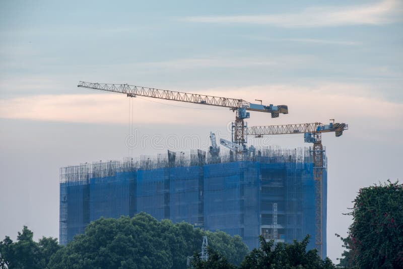 Building Construction with Cranes Tower Stock Image - Image of activity ...