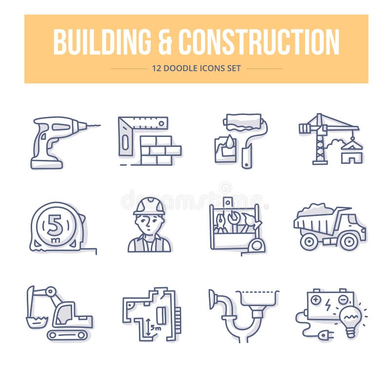 Building & Construction Doodle Concept Stock Vector - Illustration of ...