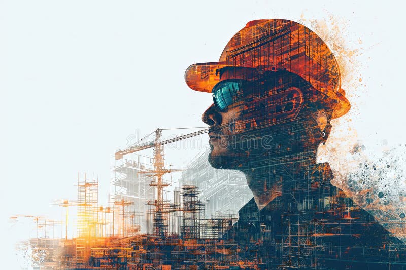 Building Construction Engineer Illustration with Double Exposure ...