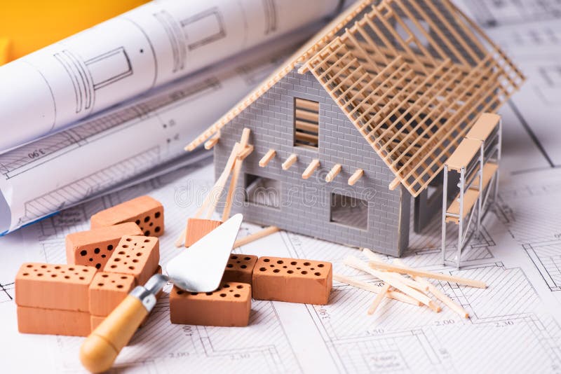 Building and Construction Equipment on Blueprints Stock Image - Image ...