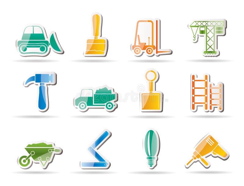 Building and Construction Equipment Icons Stock Vector - Illustration ...