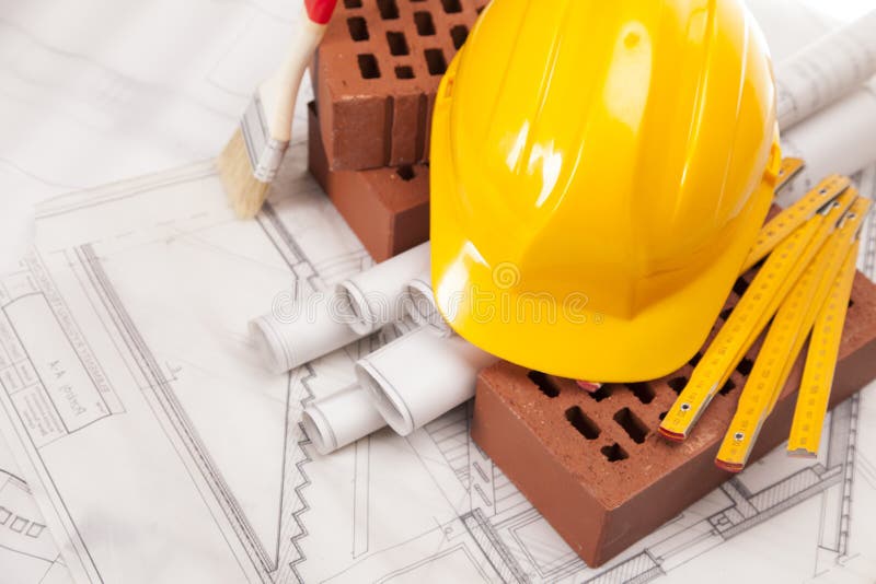 Building and Construction Equipment on White Plans Stock Photo - Image ...