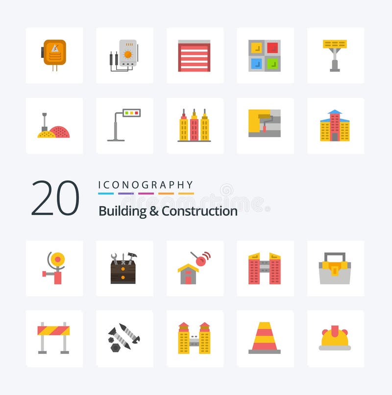 20 Building and Construction Flat Color Icon Pack Like Material Box ...
