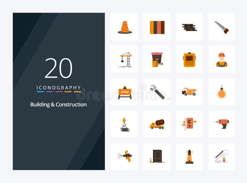 20 Building and Construction Flat Color Icon for Presentation Stock ...