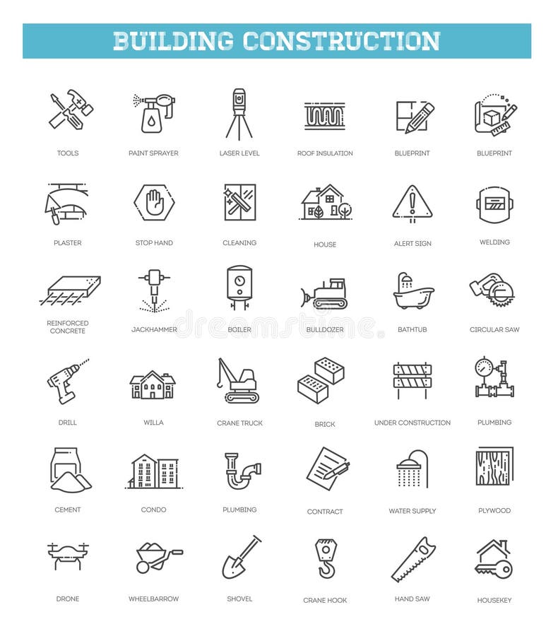 Outline Web Icons Set - Building, Construction and Home Repair Tools ...