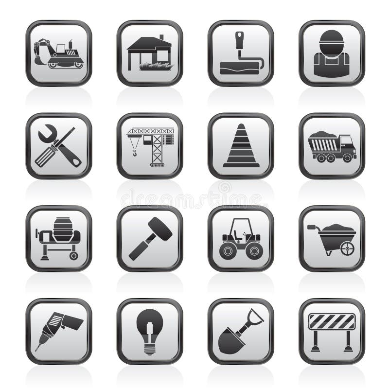 Building and Construction Equipment Icons Stock Vector - Illustration ...