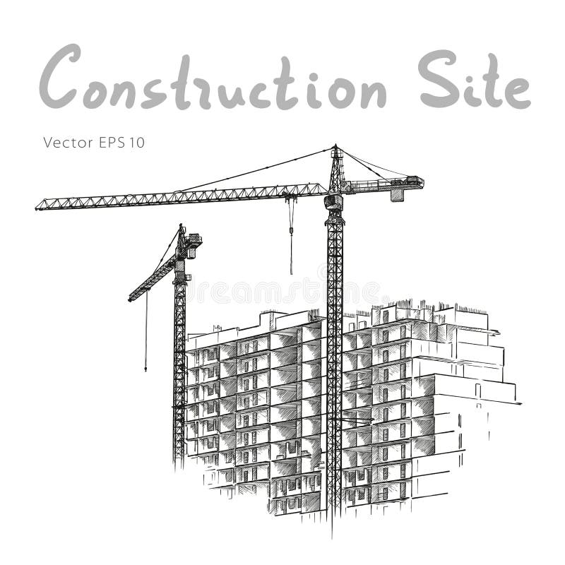 Building Construction and Tower Cranes. City. Vector Draw Stock Vector ...