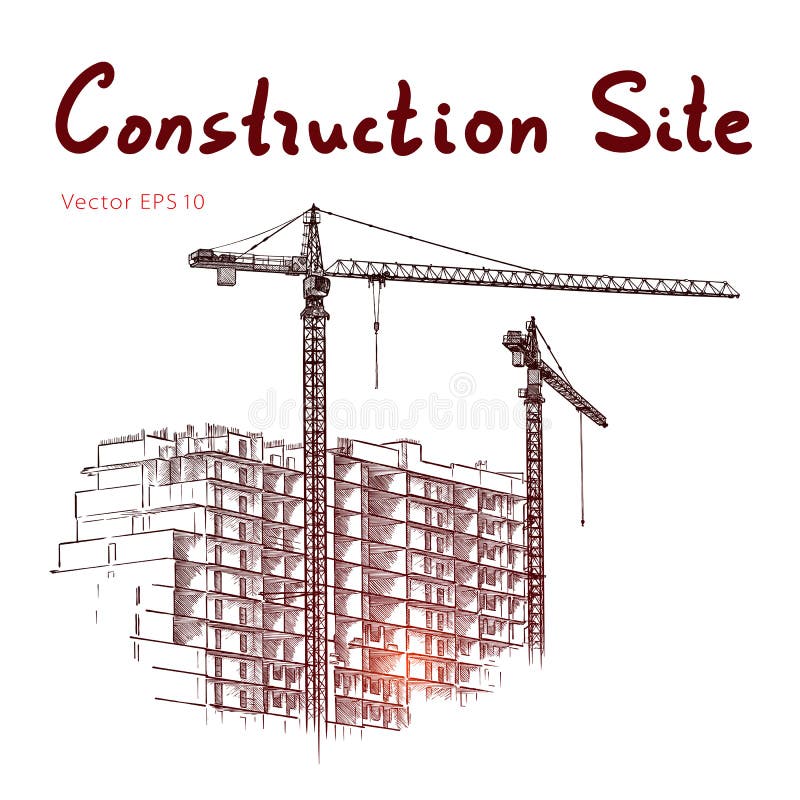 Building Construction and Tower Cranes. City. Vector Draw Stock Vector ...