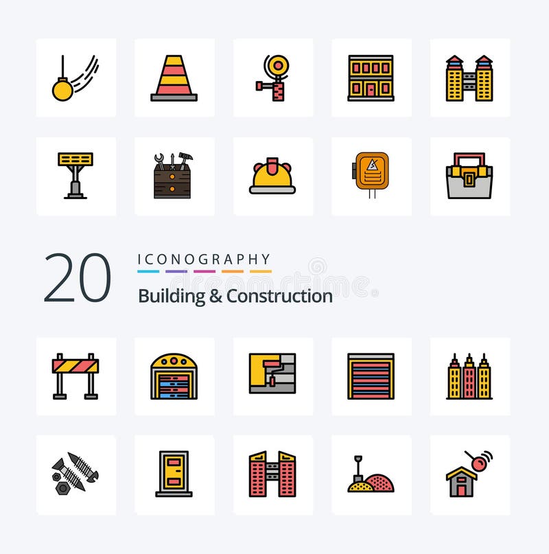 20 Building and Construction Line Filled Color Icon Pack Like Screws ...
