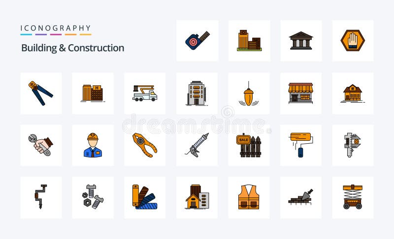 25 Building and Construction Line Filled Style Icon Pack Stock Vector ...