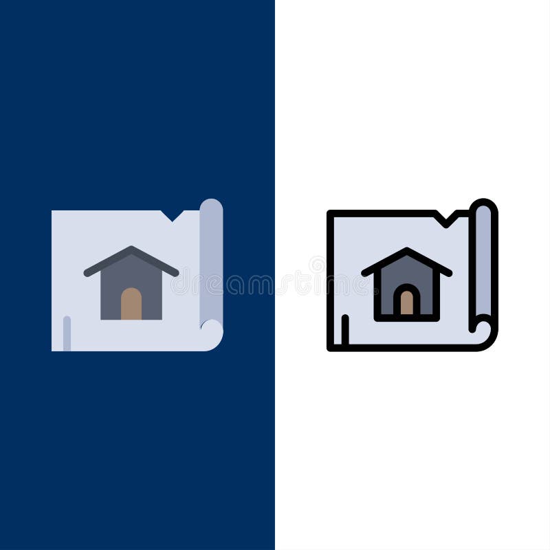 Building, Construction, Map, House Icons. Flat and Line Filled Icon Set ...