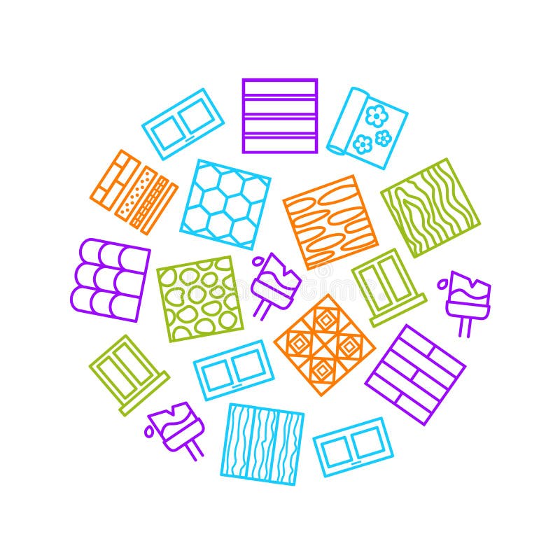 Building Construction Materials Signs Thin Line Round Design Template ...