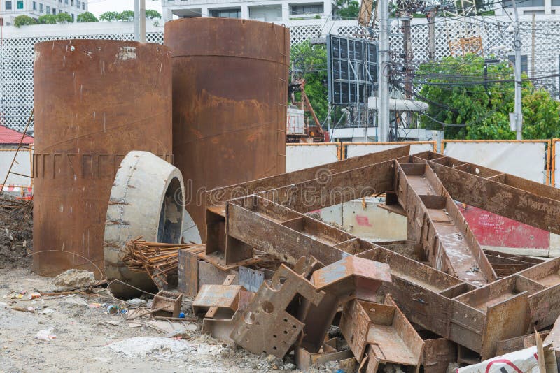 Building Construction Metal Beams Mount Element on Road Construction in ...