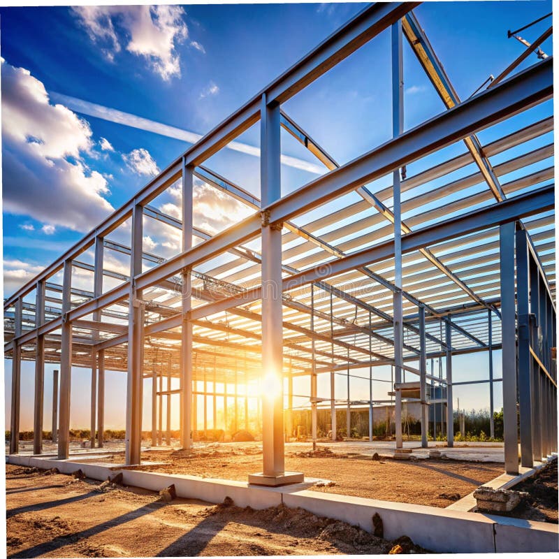 Building Construction of Metal Steel Framework with Sunlight Stock ...