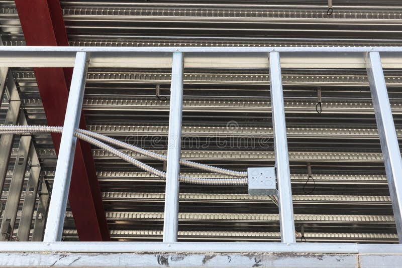 Building Construction with Metal Studs, Electrical Outlets and Metal ...