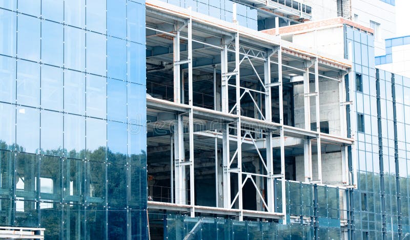 Building Construction Metallic and Glass Material Frame Work View ...