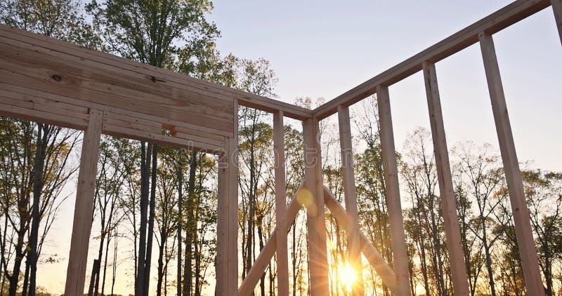 During Building Construction, New Home Frame Stick Beams Wood a Framing ...