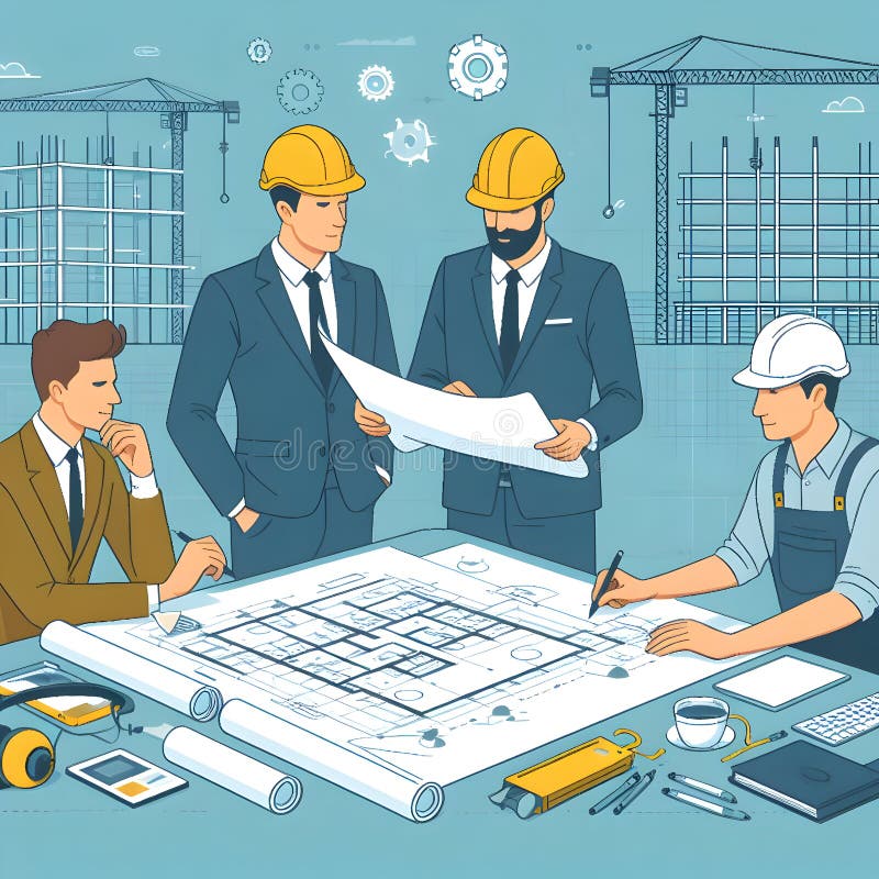 Building Construction Planning Engineer with Design Stock Illustration ...