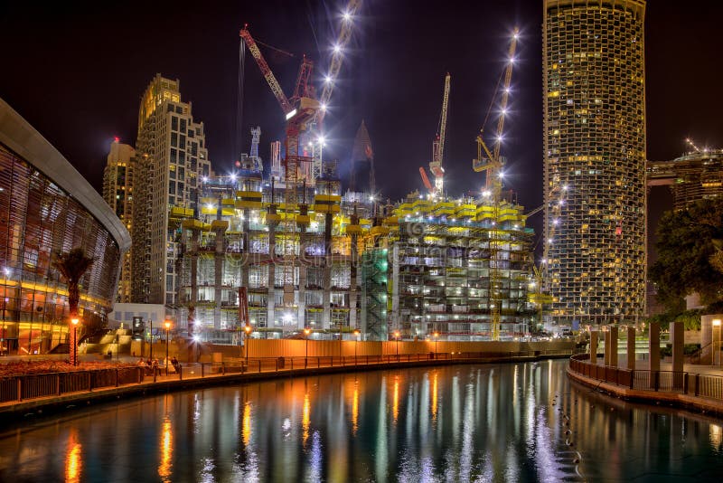 Building at Construction Process during Night. Editorial Photography ...