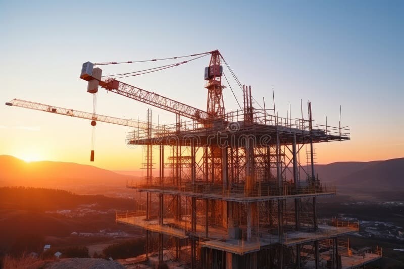 Building Construction in Progress. Construction Crane Erecting an ...