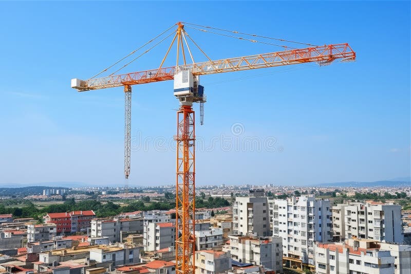 Building Construction in Progress. Construction Crane Erecting an ...