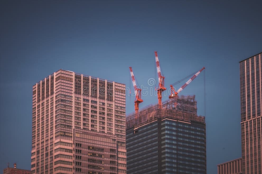 Building Construction Scenery and Crane Stock Image - Image of evening ...