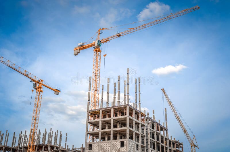 Building of Construction Site and Big Cranes Editorial Photo - Image of ...