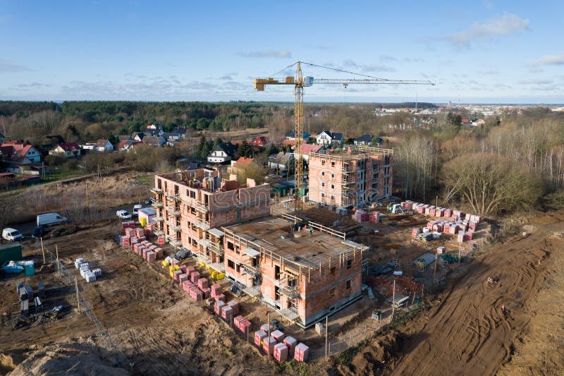 Building Construction Site with Crane and Brickwork Editorial ...