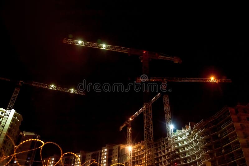 Backdrop for Industrial Style. Building Construction Site with Cranes ...