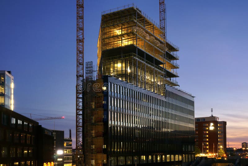 Building Construction Site in Night, Look Up View Stock Photo - Image ...