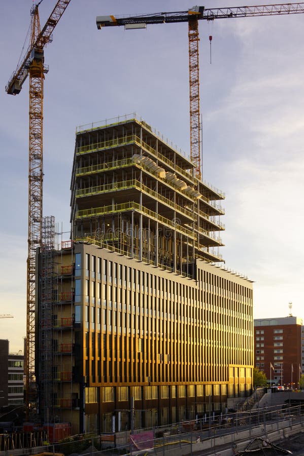 Building Construction Site in Night, Look Up View Stock Photo - Image ...