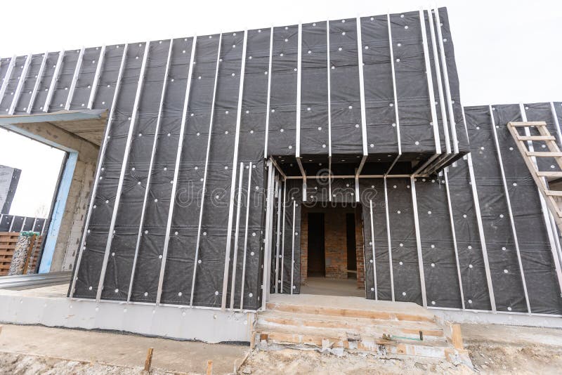 Building Construction Site in Progress To New House Stock Photo - Image ...