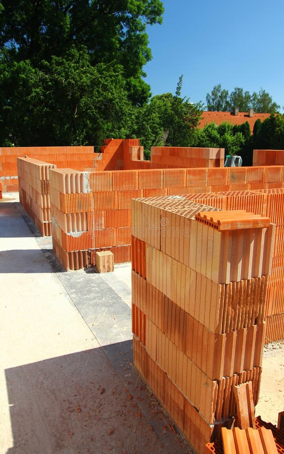 Building, Construction Site in Progress To New House Stock Image ...