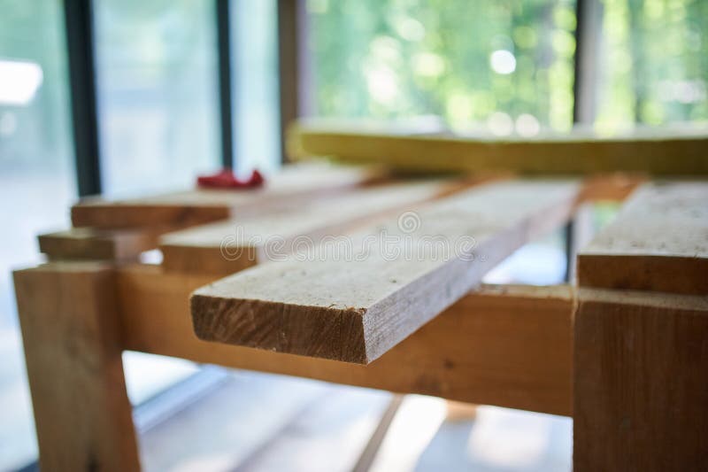 Building, Construction Site in Progress To New House, Planks in the ...