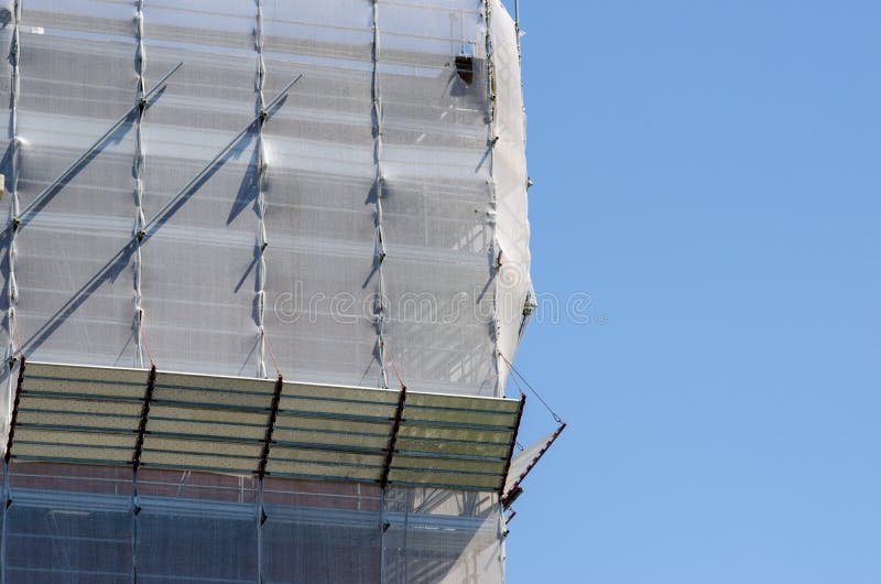 Scaffolding Structure with Fall Protection Sheet. Facade Structure for ...