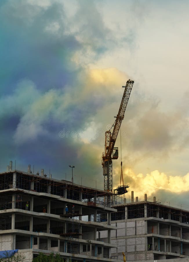 Building Construction Site Under Evening Sky Stock Photo - Image of ...