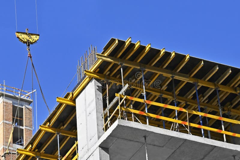 Building Construction Site Work and Sky Stock Image - Image of formwork ...