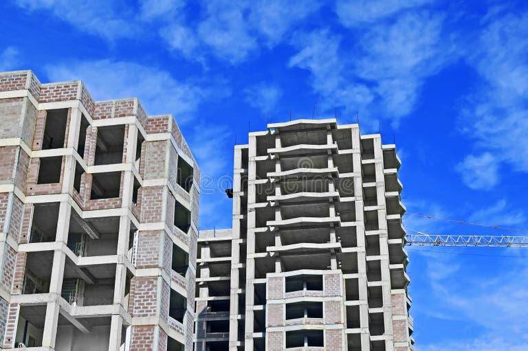 Building Construction Site Work and Sky Stock Image - Image of highrise ...