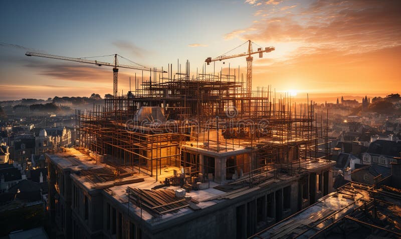 Building Construction with Sunset Background Stock Image - Image of ...