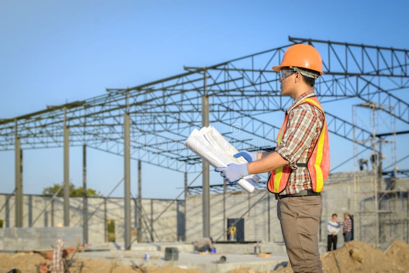 Building Construction Supervisor Viewing Construction Plan Stock Image ...