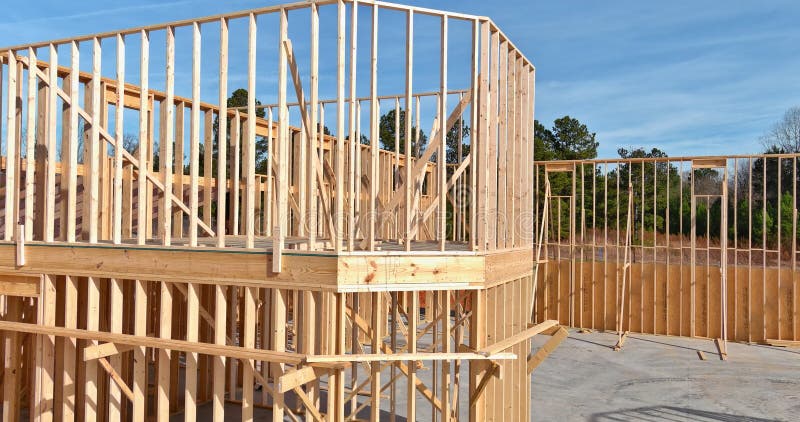 Construction Wood Framing Beams of New House Under Construction Stock ...
