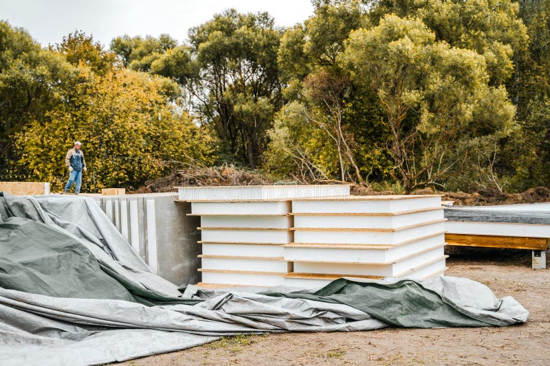 Building Construction of Wooden Frame House Made of SIP Structural ...