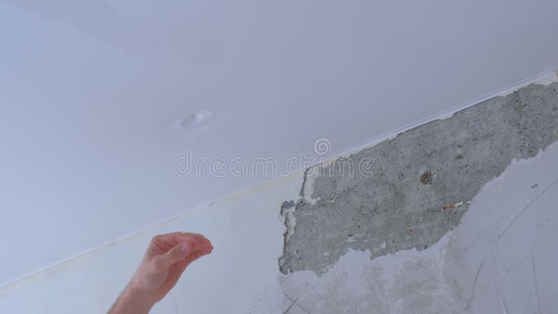 Man Worker Touching Suspended Ceiling in Room Making Renovation ...