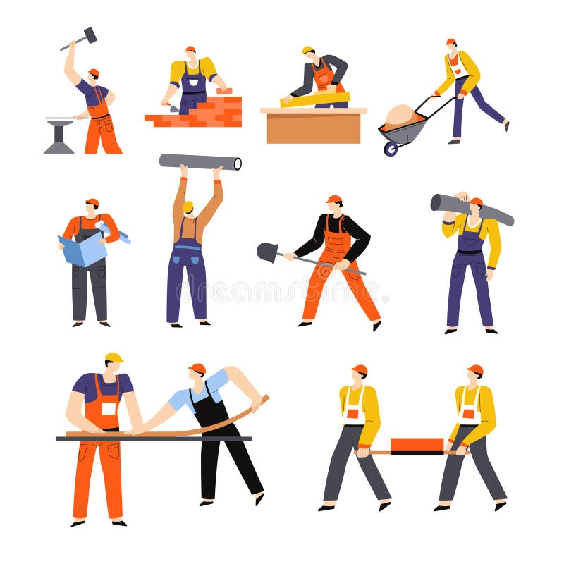 Builders and Engineers Background. Cartoon Factory Workers and Business ...