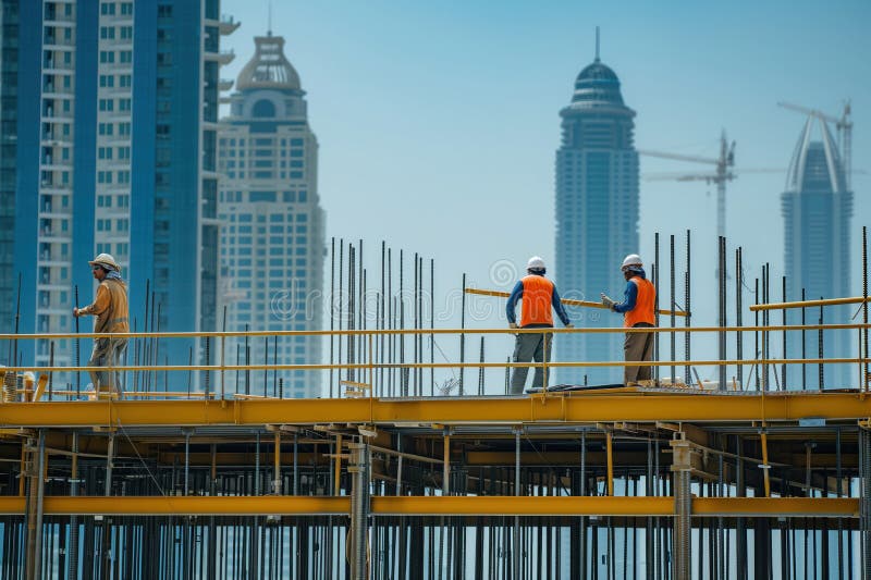 Building Contractors Work on Construction Site during Construction of ...